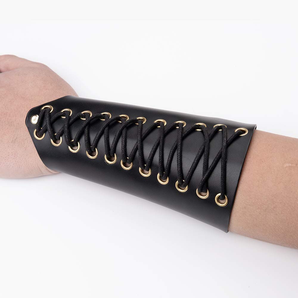 LOKHEIRA ARCHERY Archery Arm Guard, Archery Bracer,Archery Leather Forearm Protector w/Bow Range for Recurve Compound Long Bow Hunting Shooting(Black)