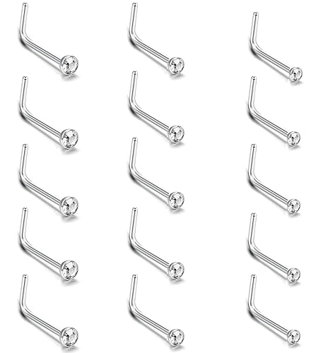 Jstyle 60Pcs L Nose Piercing Studs Jewelry for Women Stainless Steel Body Ear Piercing 22G 1.5mm 2mm 2.5mm