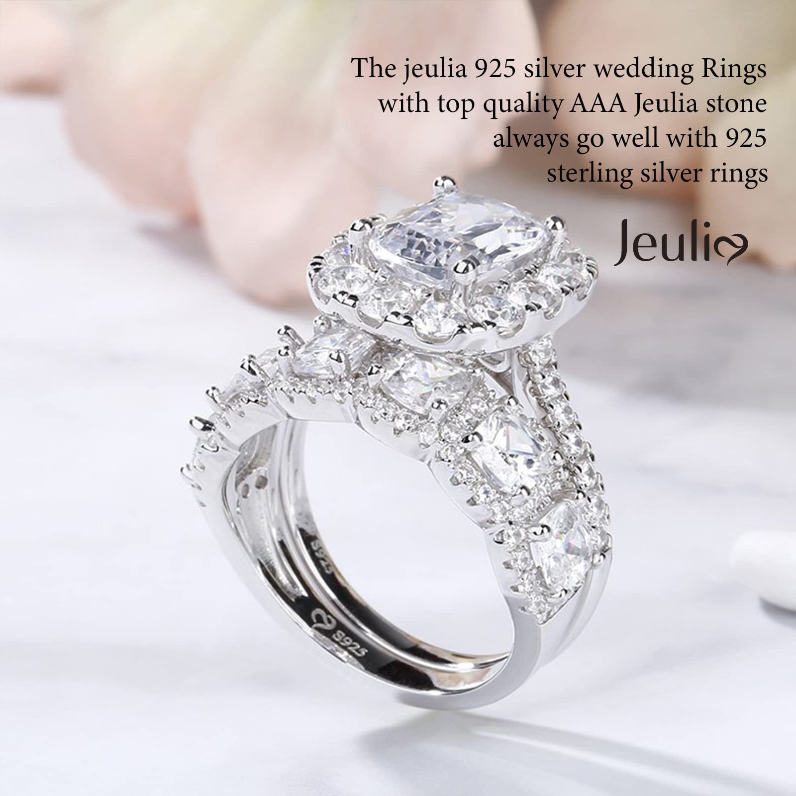 Jeulia Oval Cut Engagement Ring Set for Women Halo Sterling Silver Bridal Wedding Ring White Diamond Cubic Zirconia Eternity Band Ring with 3.95 ct Primary Stone,5.75ct Side Stone (6)