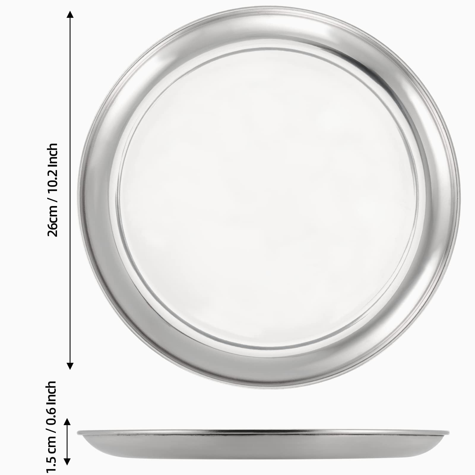 MUKCHAP 4 PCS 10 Inch Stainless Steel Plates, Round Metal Dinner Plate, Stainless Steel Dinner Dishes for Parting, Outdoor Camping, Salad, Fruit, Dishwasher Safe, Silver