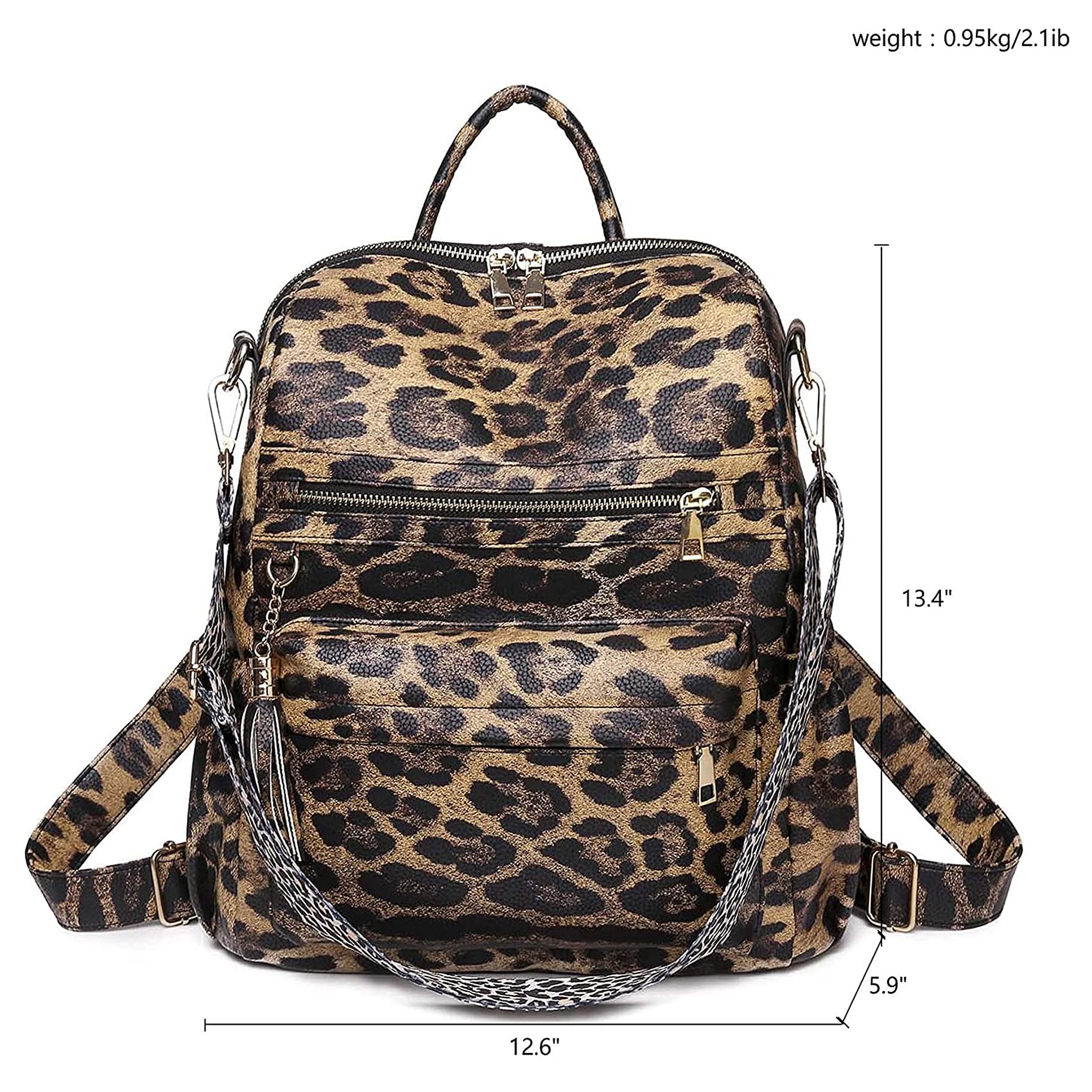 Jun Baobao Women's Fashion Purse Backpack Multipurpose Design Handbags and Shoulder Bag PU Leather Travel bag puzzle backpack (Leopard)