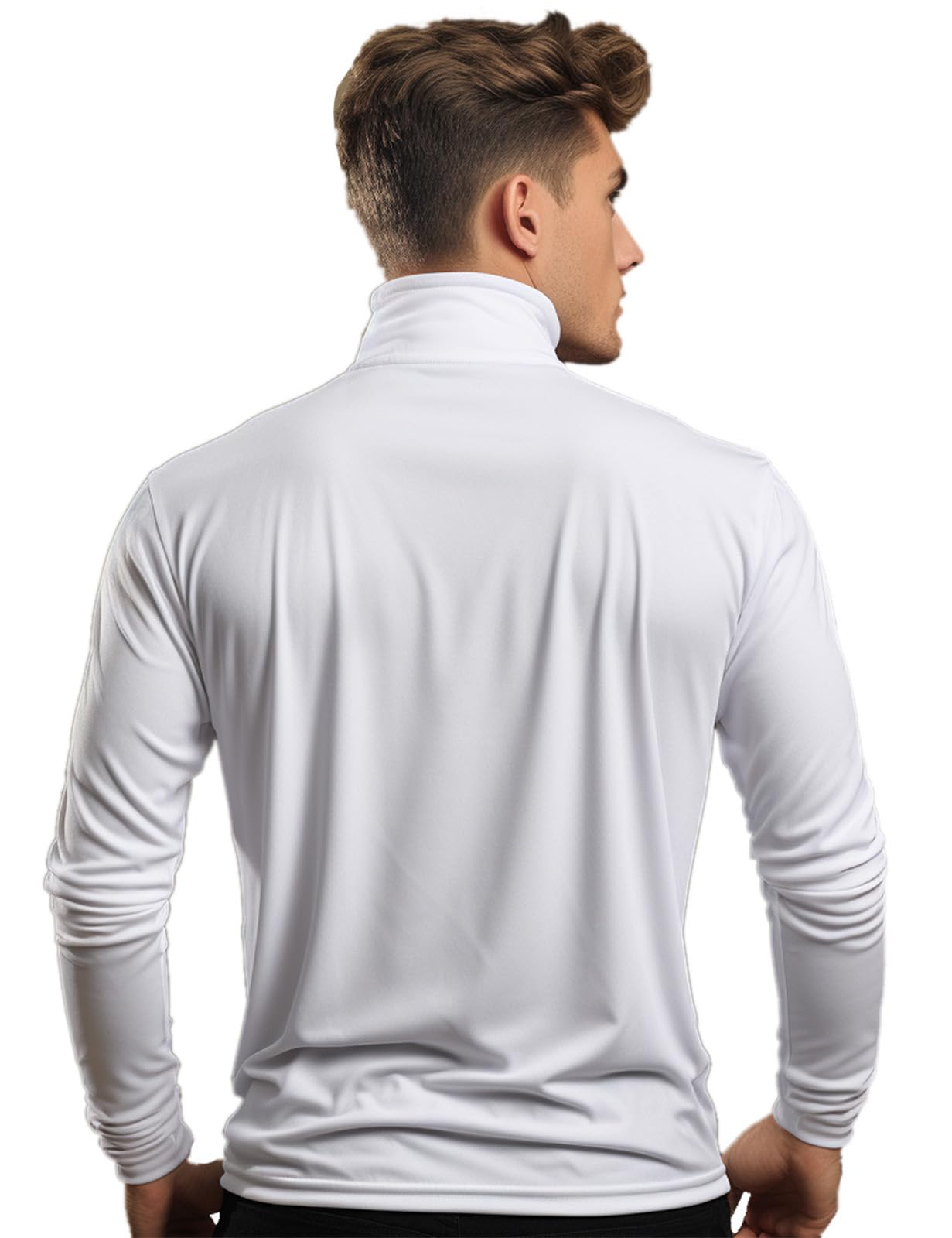 Mens Long Sleeve Turtleneck T Shirt, Slim Fit Thermal Underwear Turtle Neck White Pullovers Shirts for Men Casual Basic Pullover Tops Size L