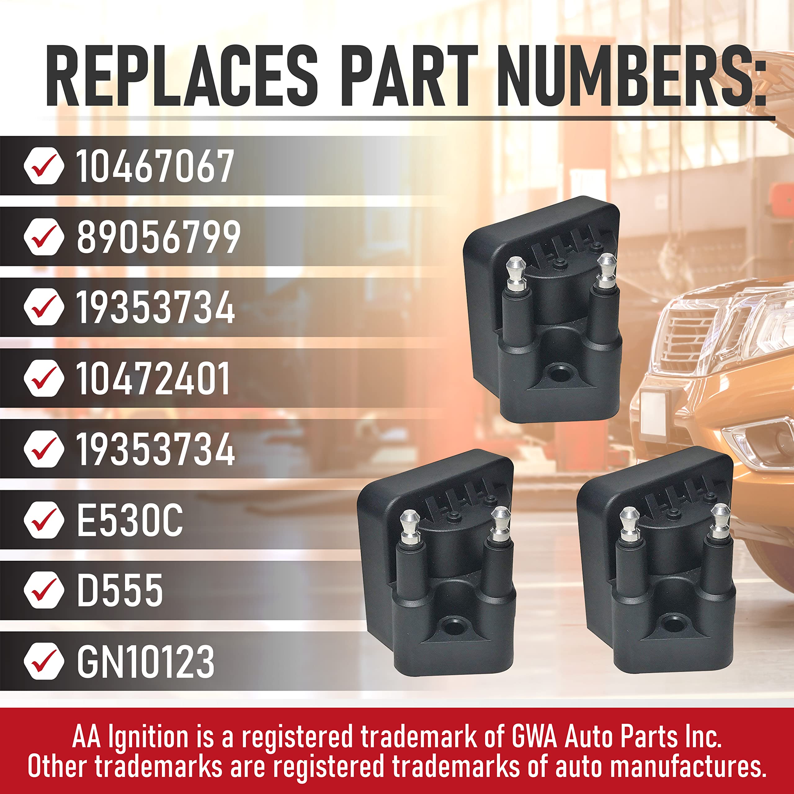 Ignition Coil Pack Set of 3 - Replaces 10472401, 10467067, D555, 89056799, C849 - Compatible with Chevy, Buick, Cadillac & Other GM Vehicles - Impala, Malibu, Deville, Alero, Lesabre