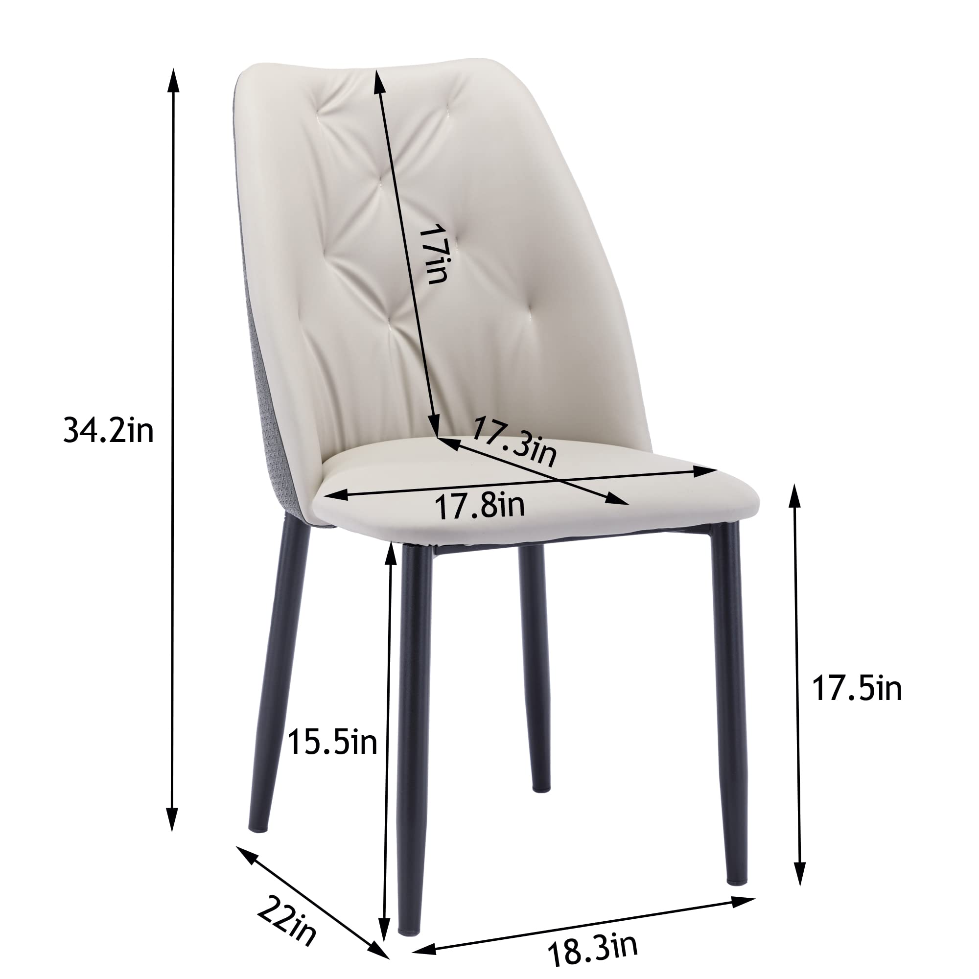 INMOZATA Dining Chairs Set of 4, Mid Century Modern Dining Room Chairs, Upholstered PU Leather Kitchen Chairs with Metal Legs,Beige