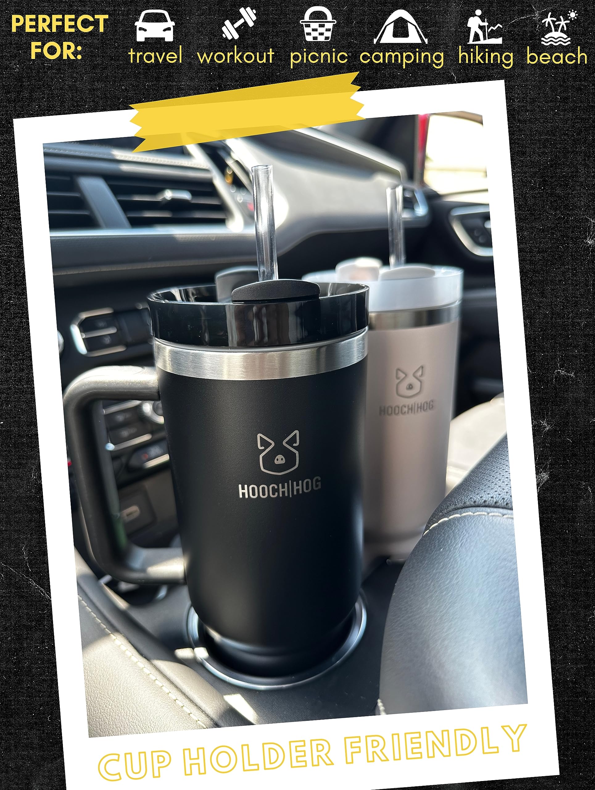 Hooch|Hog 40 oz. Tumbler With Handle Lid and Straw | Reusable Insulated Cup and Water Tumbler | Cup Holder Friendly (Turquoise)