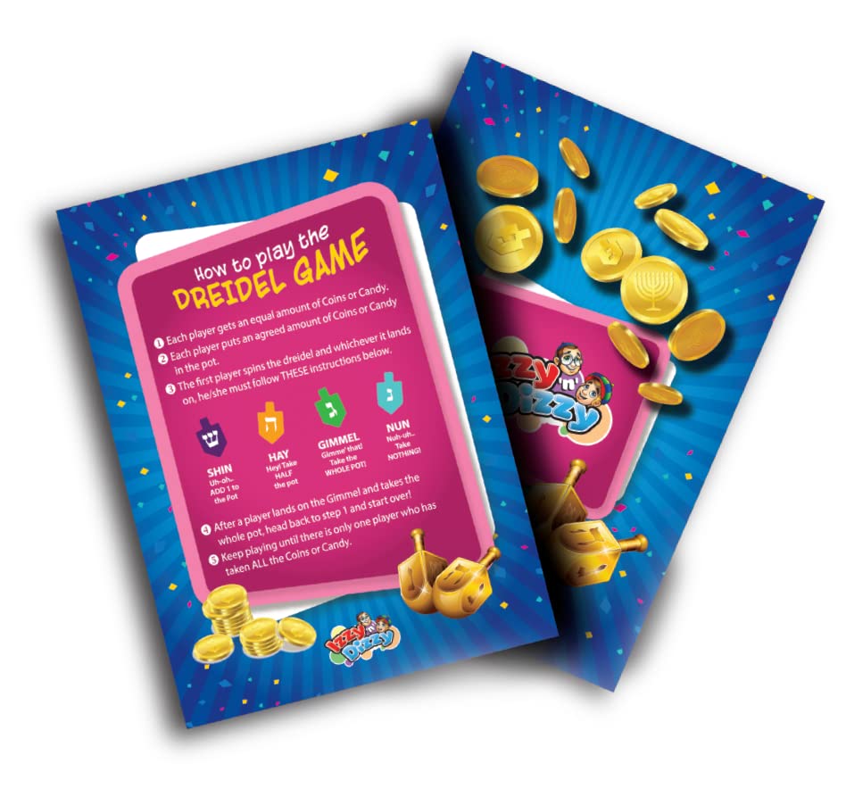 Izzy 'n' Dizzy Hanukkah Dreidels - Multi Colored Painted Wood Dreidel - 4 Pack Medium