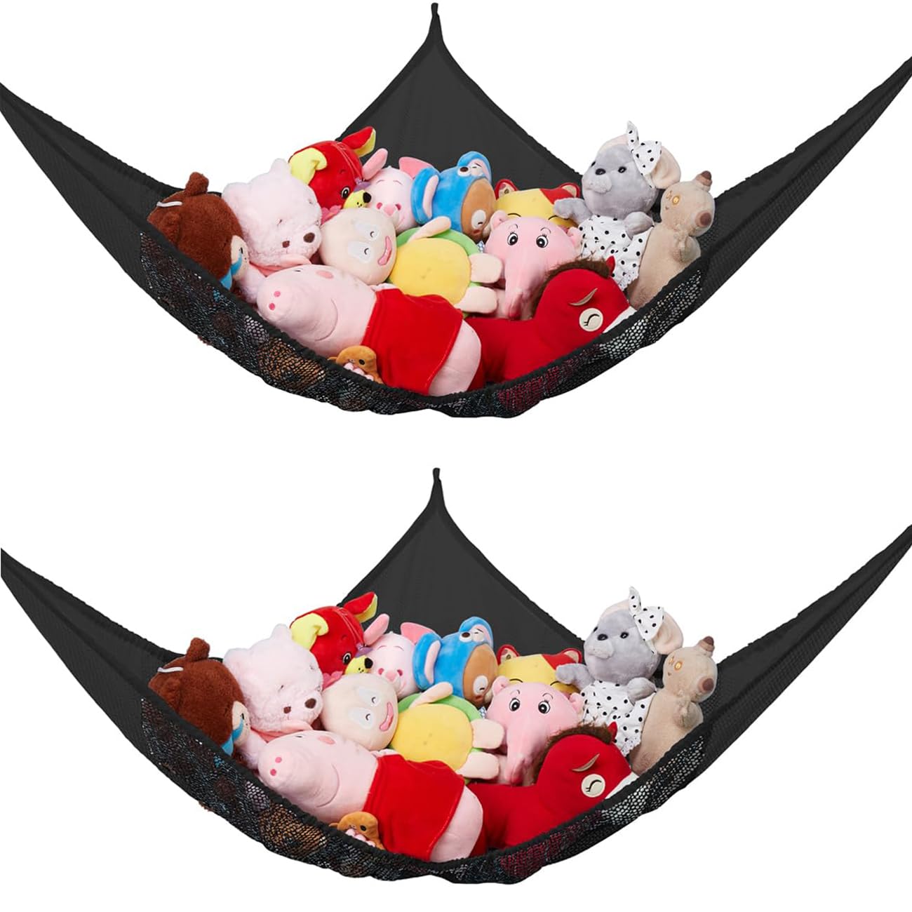 LXUNYI Stuffed Animal Net or Hammock, Toy Hammock, Extra Large Mesh Toy Net Giant Baby Kids Children Stuff animals Hammocks Wall Corner Hanging Storage Net Organizer (Black 2 Pack)