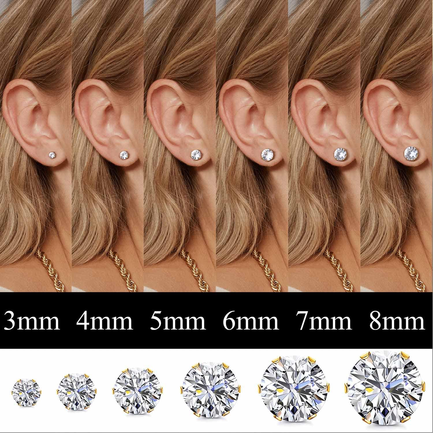 Jstyle Stud Earrings for Women Mens Stainless Steel Earrings, 3-8mm Round Cubic Zirconia Earrings Studs Ear Piercing Jewelry Set