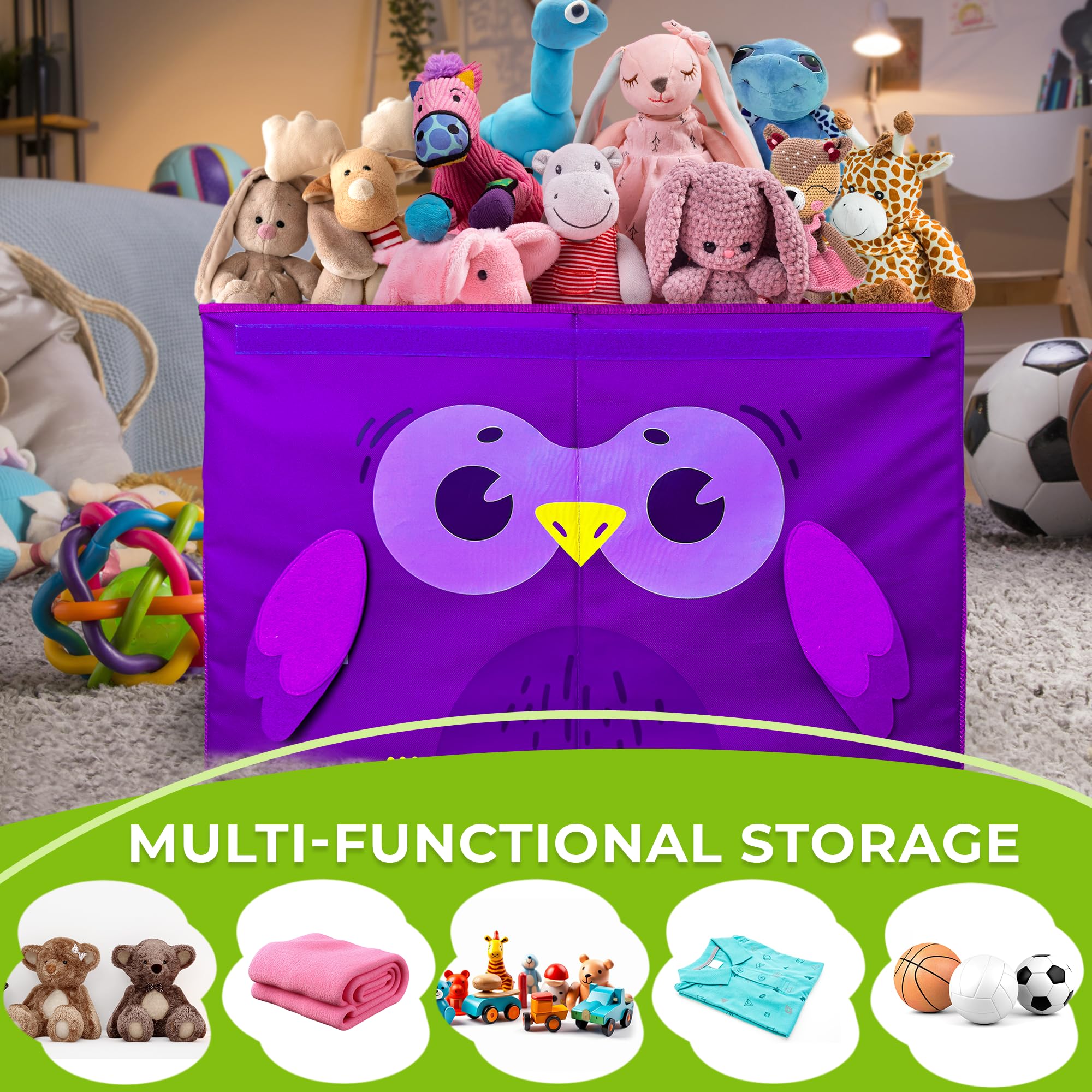 QUOKKA Toy Chest Storage Boxes for Boys and Girls Large Unicorn & Large Owl - Fabric Foldable Bin for Playroom