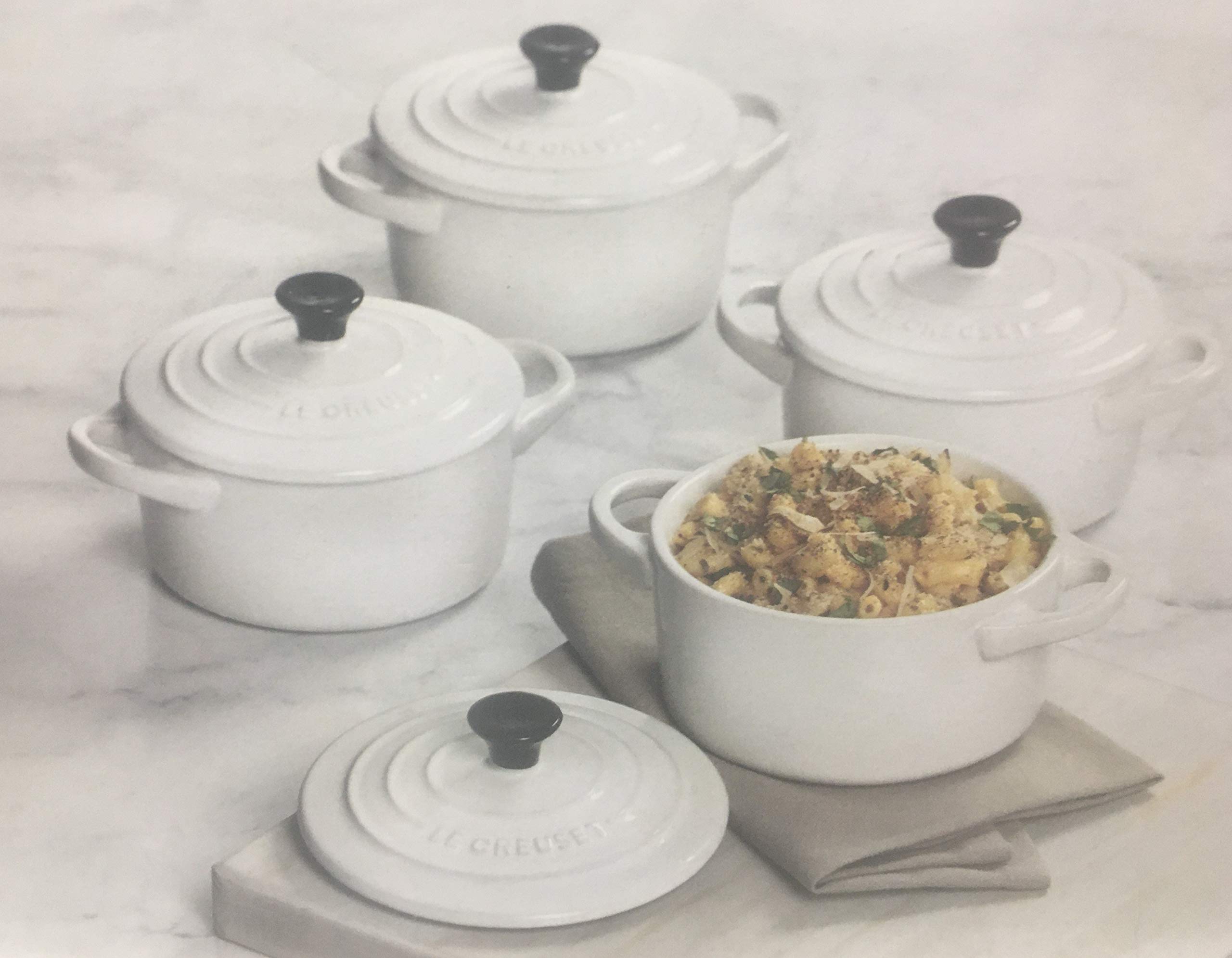 Le Creuset Set of 4 Stoneware Round Cocottes, White, 22 oz (2.75 Cups)
