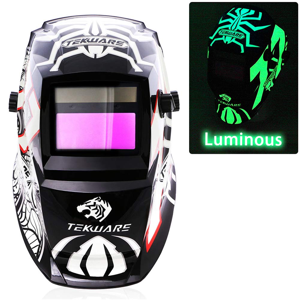 JSungo Welding Helmet Solar Powered, Luminous Auto Darkening Weld Hood with An Extra Clear Lens, Variable Shade Range 4/9-13 for TIG MIG Arc Welder Mask (Spider)