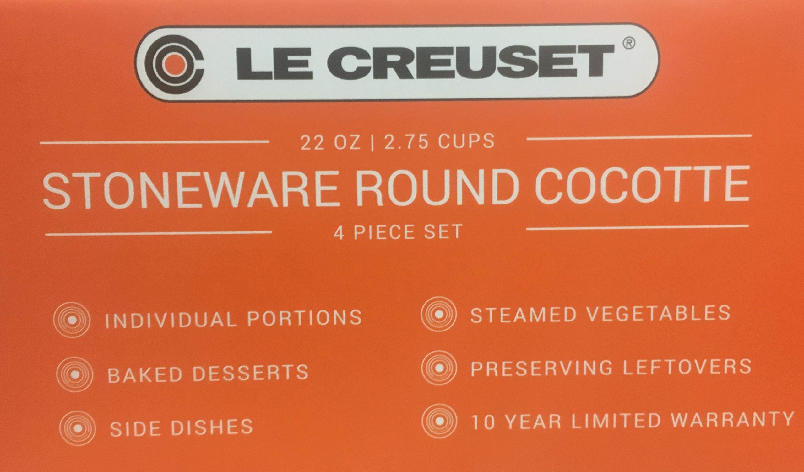 LE CREUSET Set of 4 Stoneware Round Cocottes, Red, 22 oz (2.75 Cups) 303810