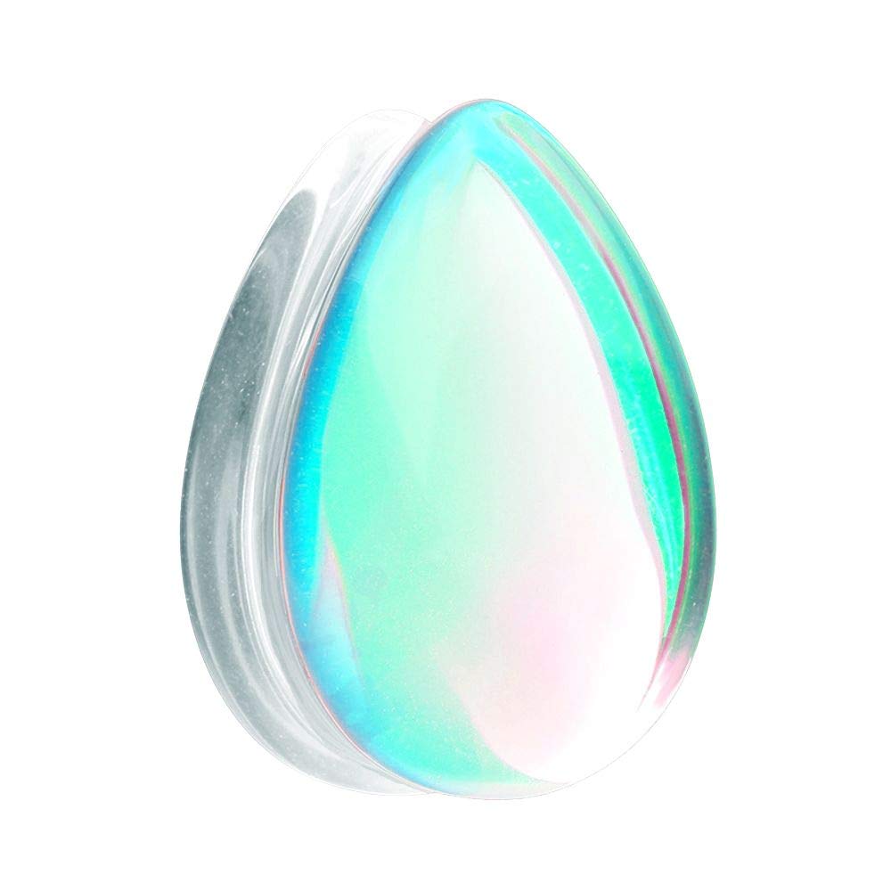 Luminous Moonstone Iridescent TearDrop Glass Double Flared Ear Gauge WildKlass Plug (3/4" (19mm))