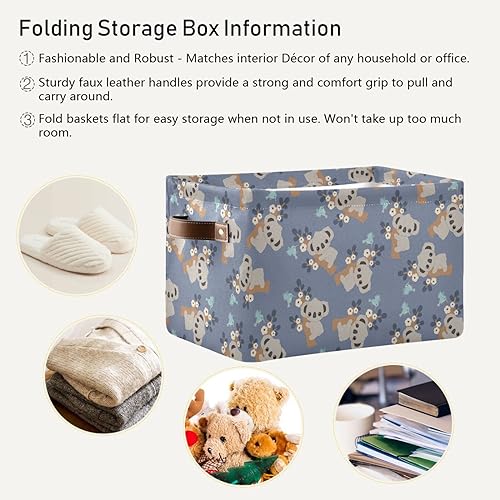 Koala Floral Storage Basket Collapsible Storage Bins Box Cubes Fabric Clothes Hamper Toy Chest Gift Baskets for Shelves Home Shoes Office Nursery with Leather Handles