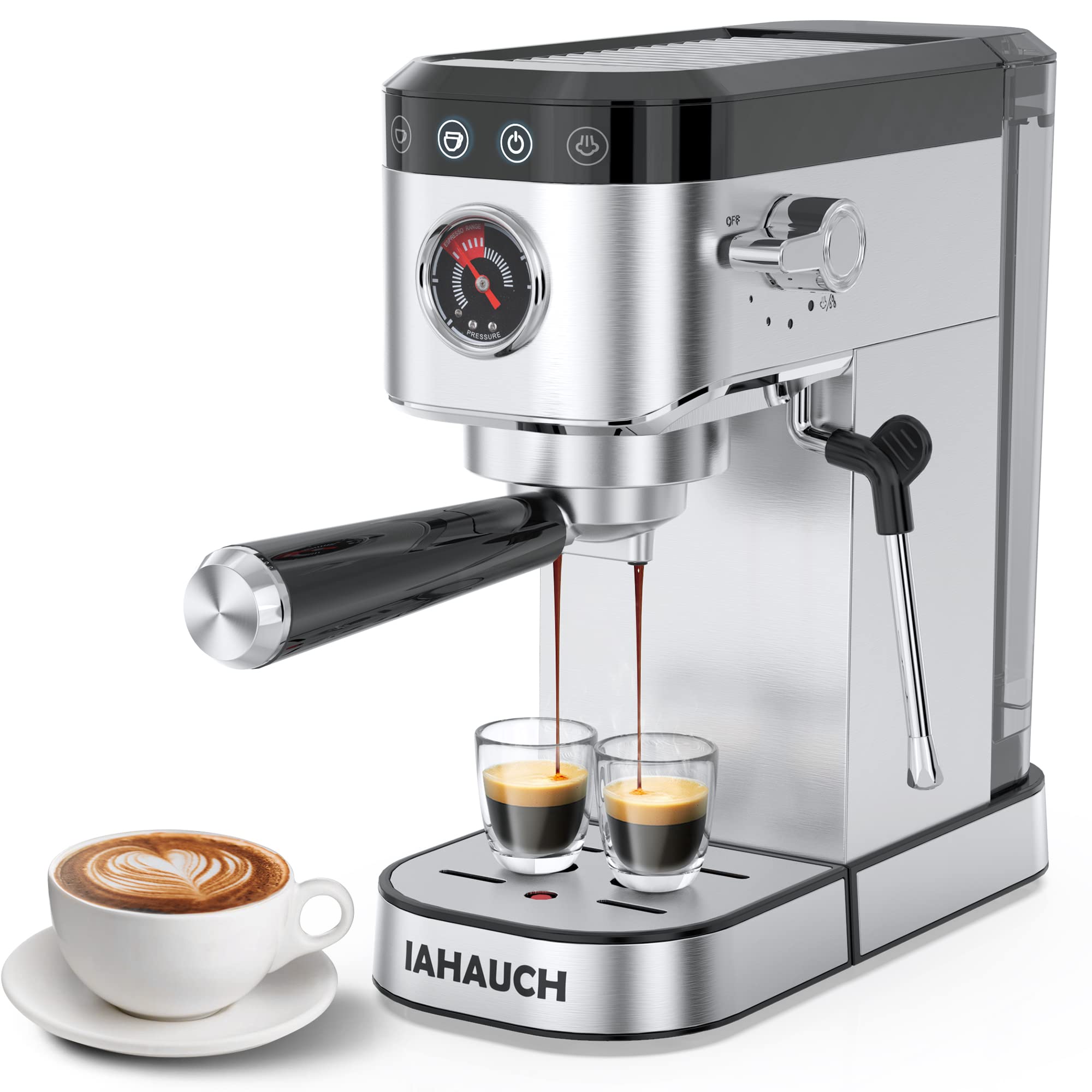 IAHAUCH Espresso Machine 20 Bar, Professional Espresso Maker with Milk Frother Steam Wand, Compact Coffee Machine with 37oz Removable Water Tank