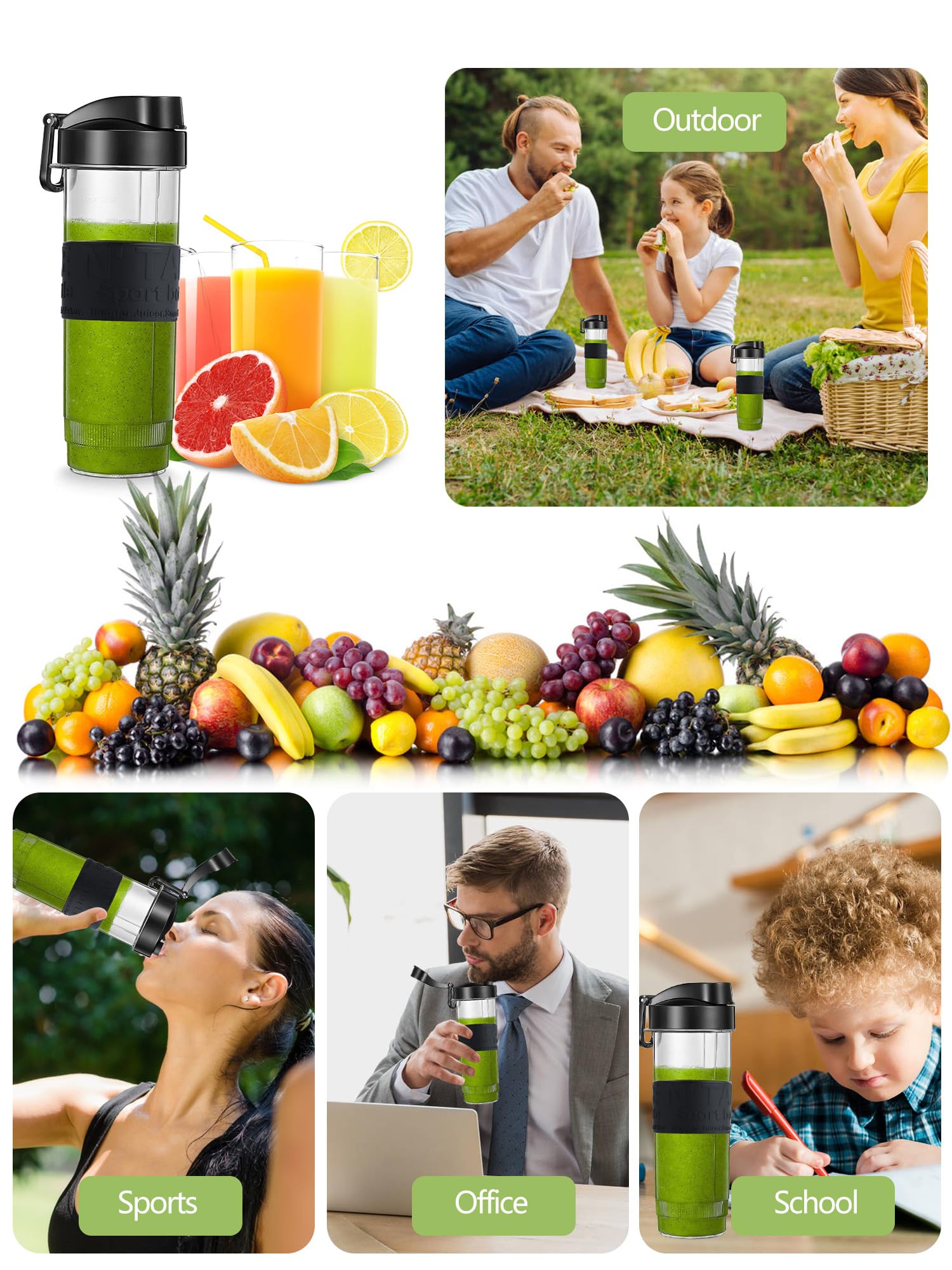 Lainsten Personal Blender, Portable Blender for Shakes and Smoothies,500W Personal blender For Kitchen Blender Set with 2X20oz Sports Mug, Grinder Cup (Black-01)
