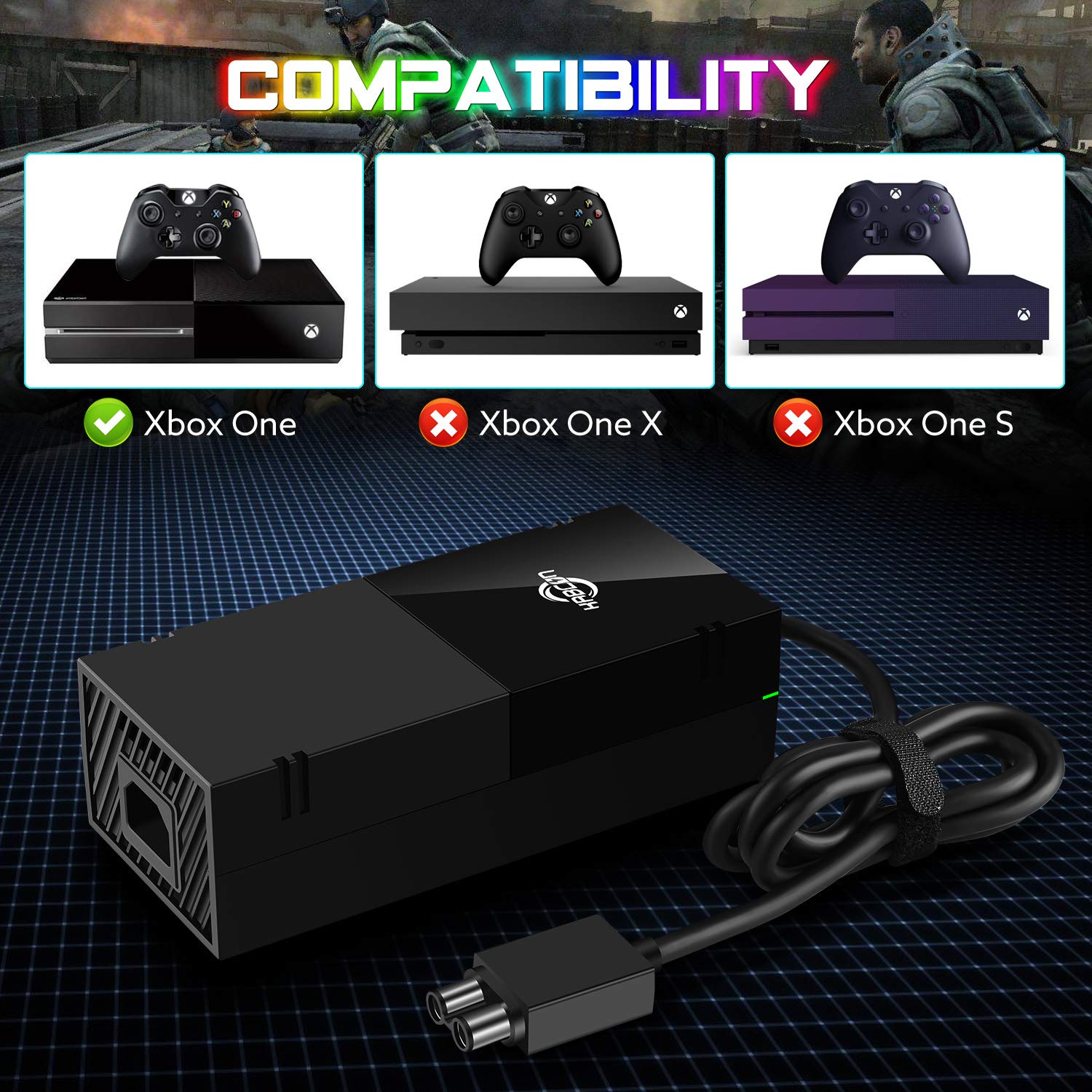 KABCON Power Supply Compatible for Microsoft Xbox One, AC Cord Replacement Power Brick Adapter Xbox 360 100-240V Compatible with Xbox One
