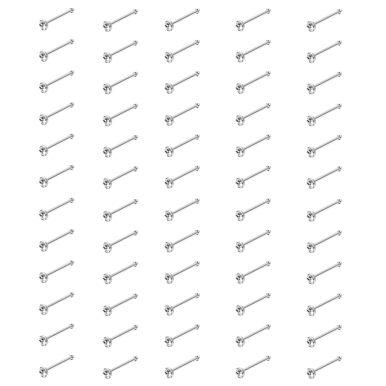 Jstyle 60 Pcs Hypoallergenic Stainless Steel Nose Studs for Women Men Sparkly CZ Small Nose Studs Rings Piercing Body Jewelry 1.5mm