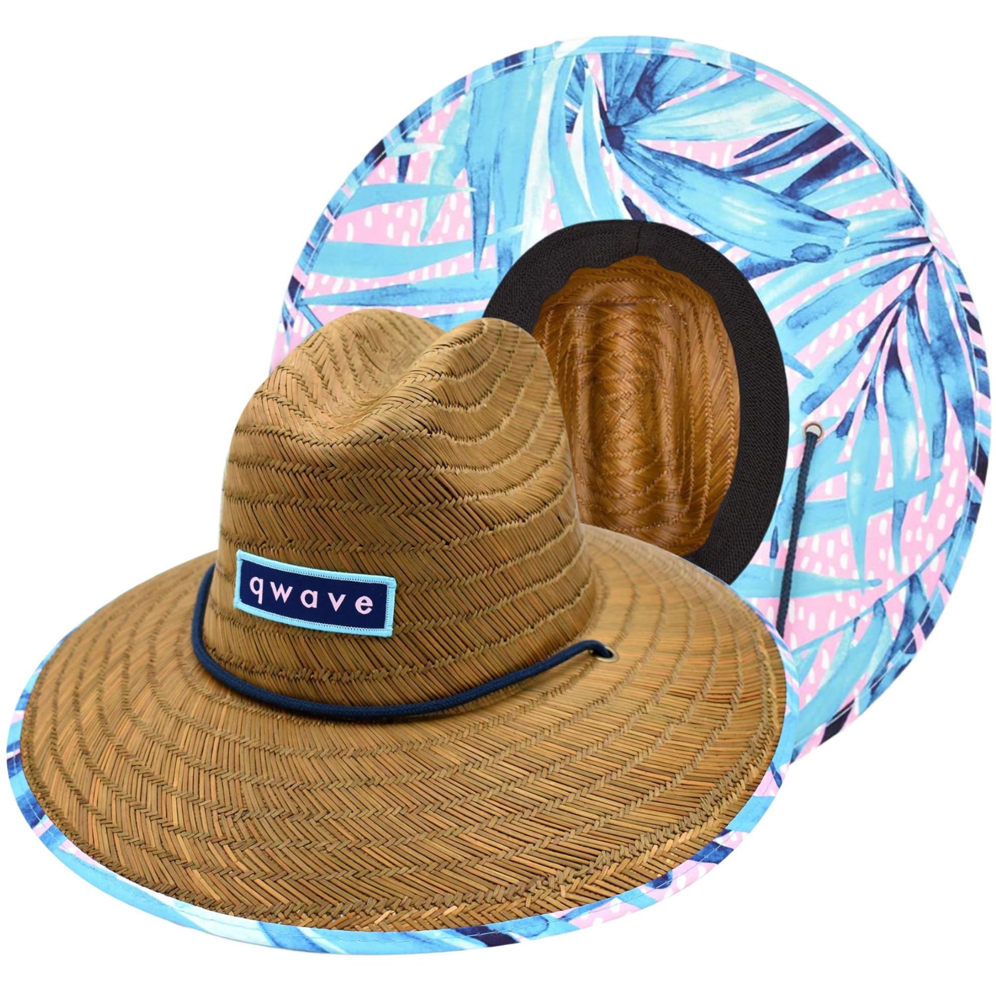Qwave Mens Straw Hat - Fishing Print Designs, Sun Hats for Men Protects from Summer Sun - Lifeguard Hat, Dark Straw - Topography