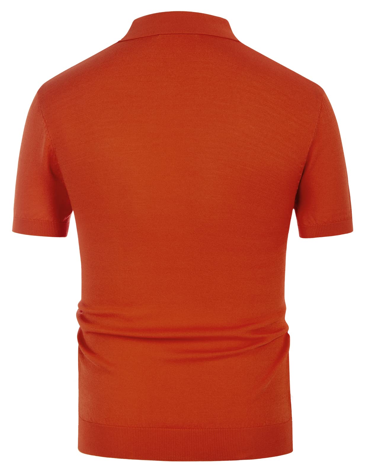 Mens Texture Knit Polo Shirt Vintage Casual Button Down Golf Shirt Orange Red L