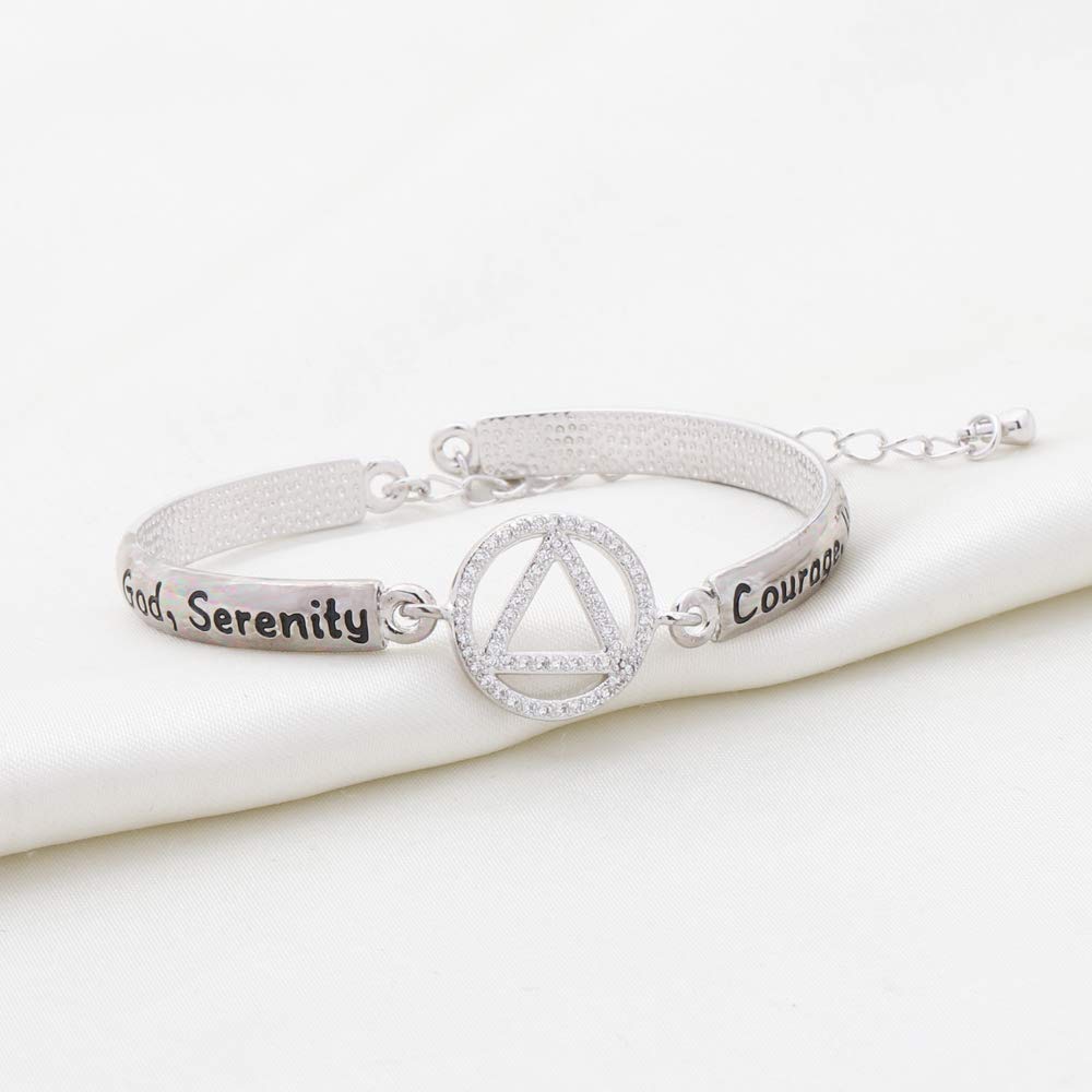 KUIYAI AA Recovery Bracelet Serenity Prayer Alcoholics Anonymous Jewelry Serenity Courage Wisdom Sobriety Gift (Silver Bracelet)