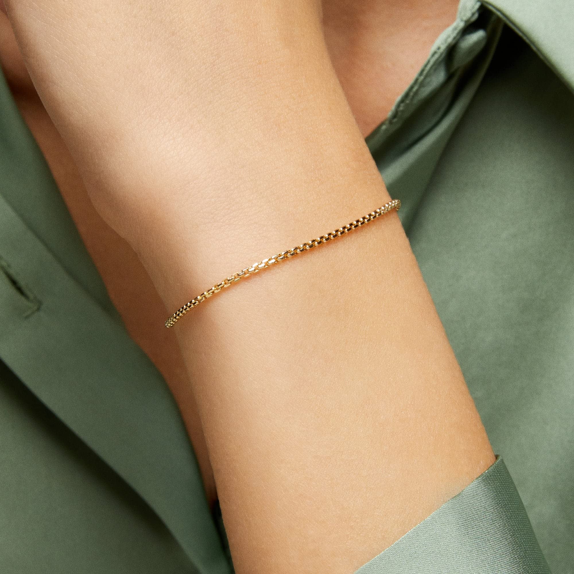 Norm Jewels Lightweight Stacking Link Chain Bracelet in 14k Solid Gold Box Chain Bracelet for Women Men (YELLOW, 5 inches)