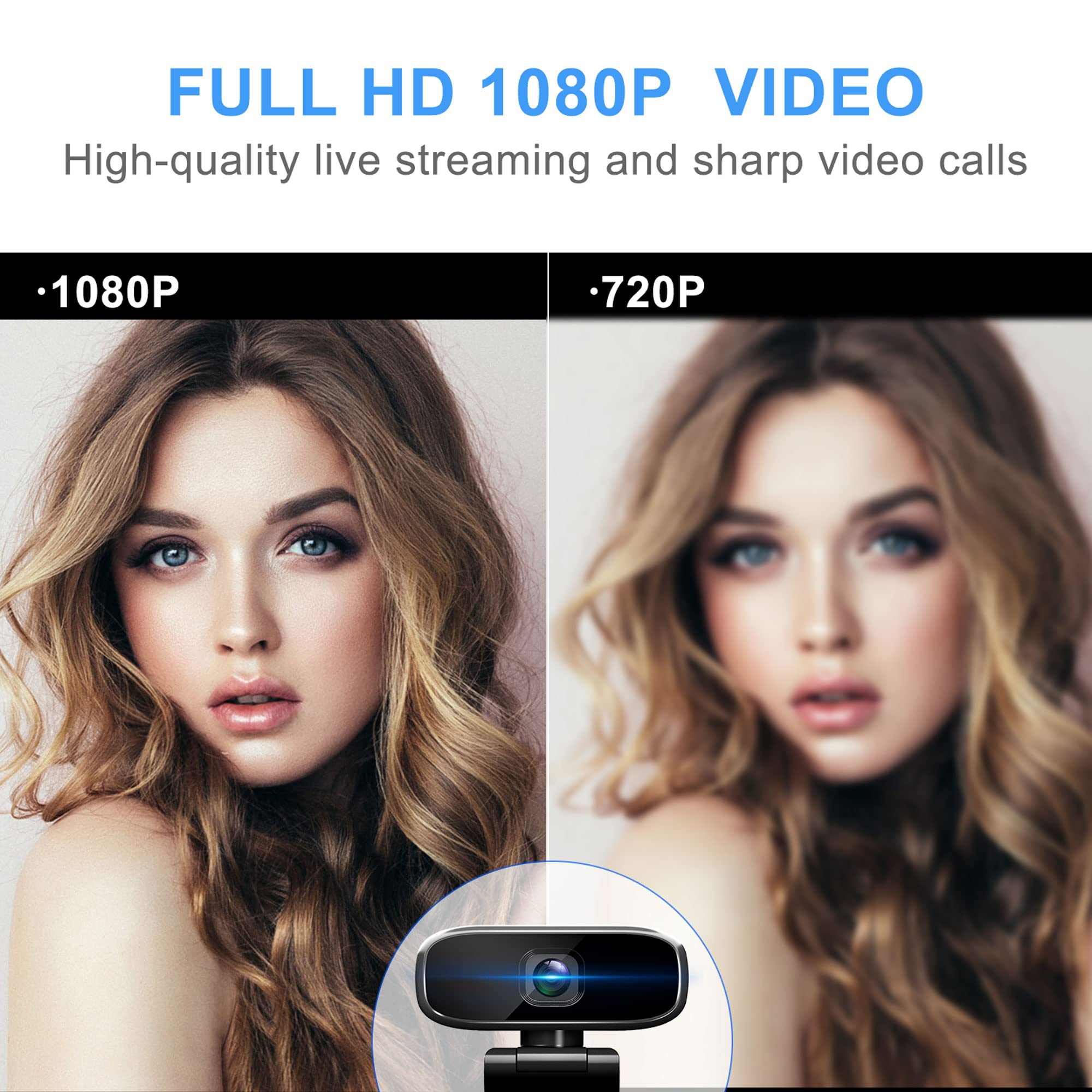 intpw 1080P Webcam with Microphone for Desktop, Web Cameras for Computers & Laptop, Streaming USB Webcam for Online Teaching and Gaming, PC Camera Compatible with Zoom/Skype/Facetime/Teams