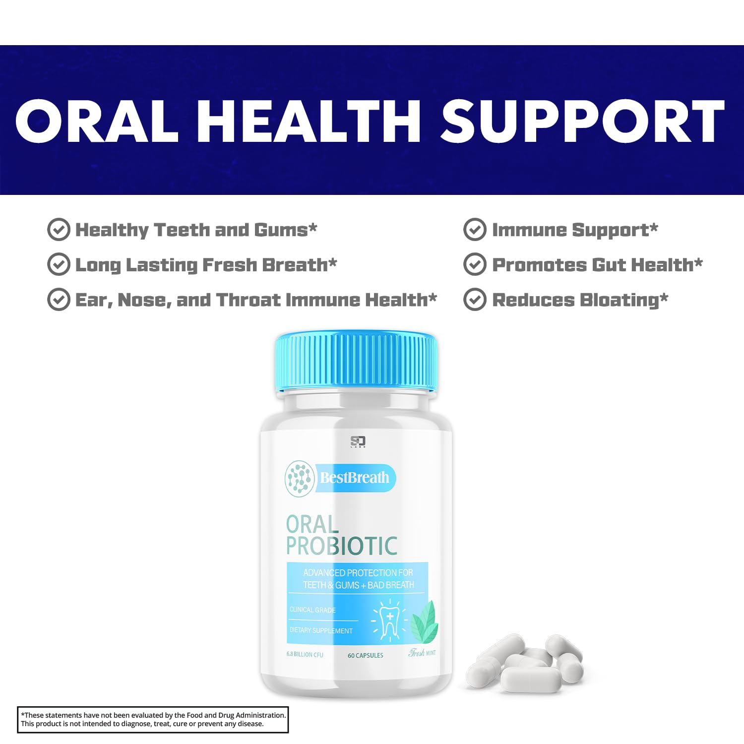 S.O Labs Best Breath Oral Probiotic Advanced Protection for Teeth, Gums, & Bad Breath - Best Breathe Probiotic Supplement Pills for Healthier Teeth & Gums (1 Pack)