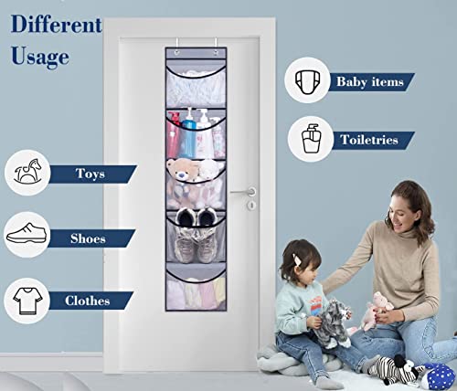 KEETDY Hanging Shelves Over the Door Organizer Storage for Closet with 5 Pockets Organizer for Bedroom Bathroom, 2 Pack(Grey)