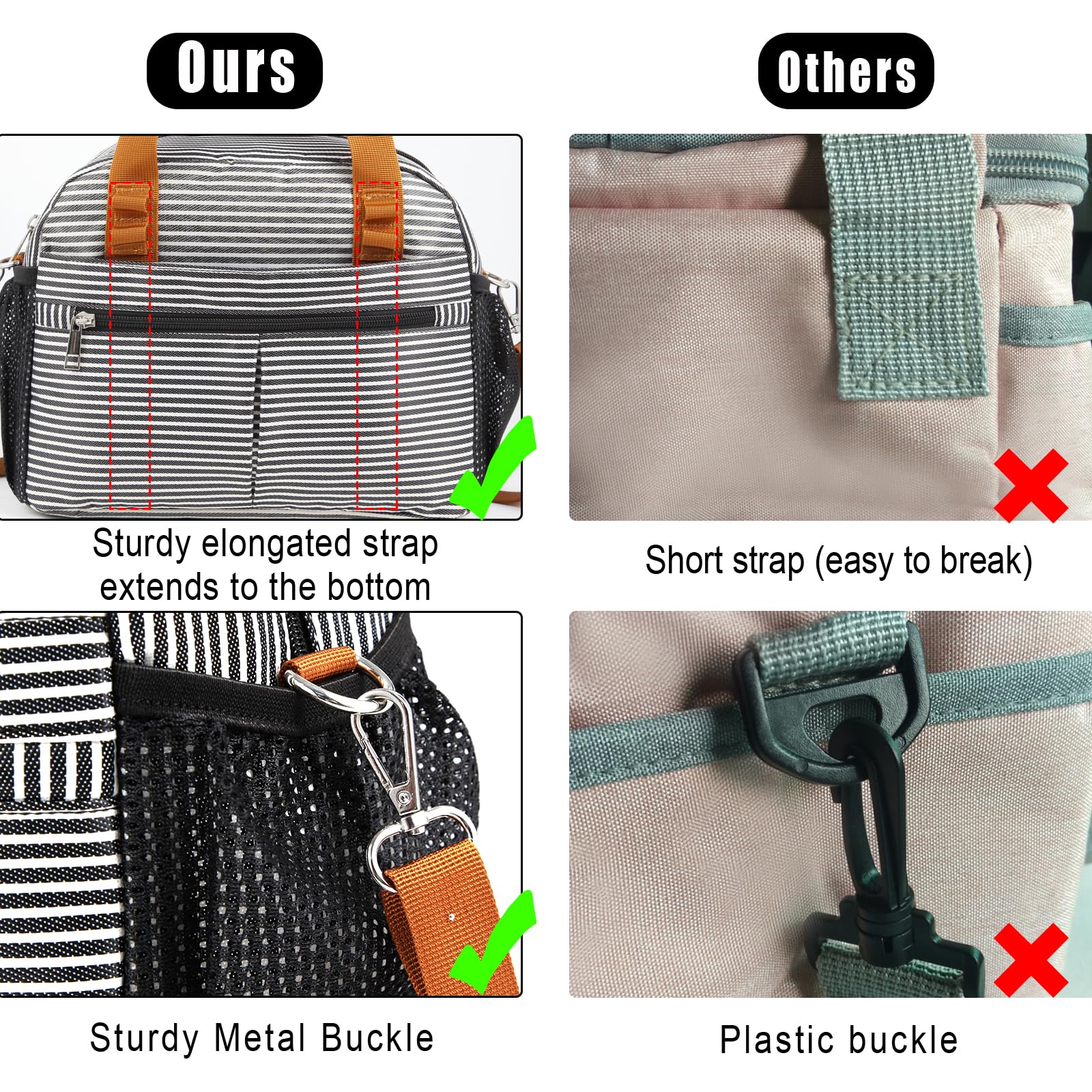 HSHPX Lunch Bag Women Insulated Adult Lunch Box Large Reusable Lunch Tote with Webbing Loop Cute Portable Lunch Cooler with Adjustable Shoulder Strap for Work Office Picnic (Stripe)