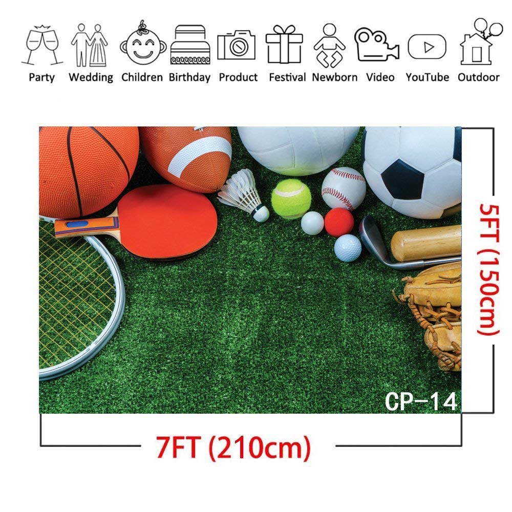 LYWYGG 7x5ft School Playground Photography Backdrops Sports Goods Grassland Backdrop for Studio Prop Photo Background Photography Props CP-14