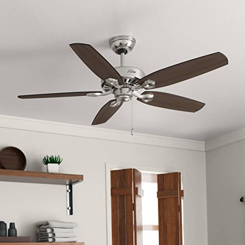 Hunter Fan Company 53241 Builder Elite Indoor Ceiling Fan with Pull Chain Control, 52", Brushed Nickel Finish