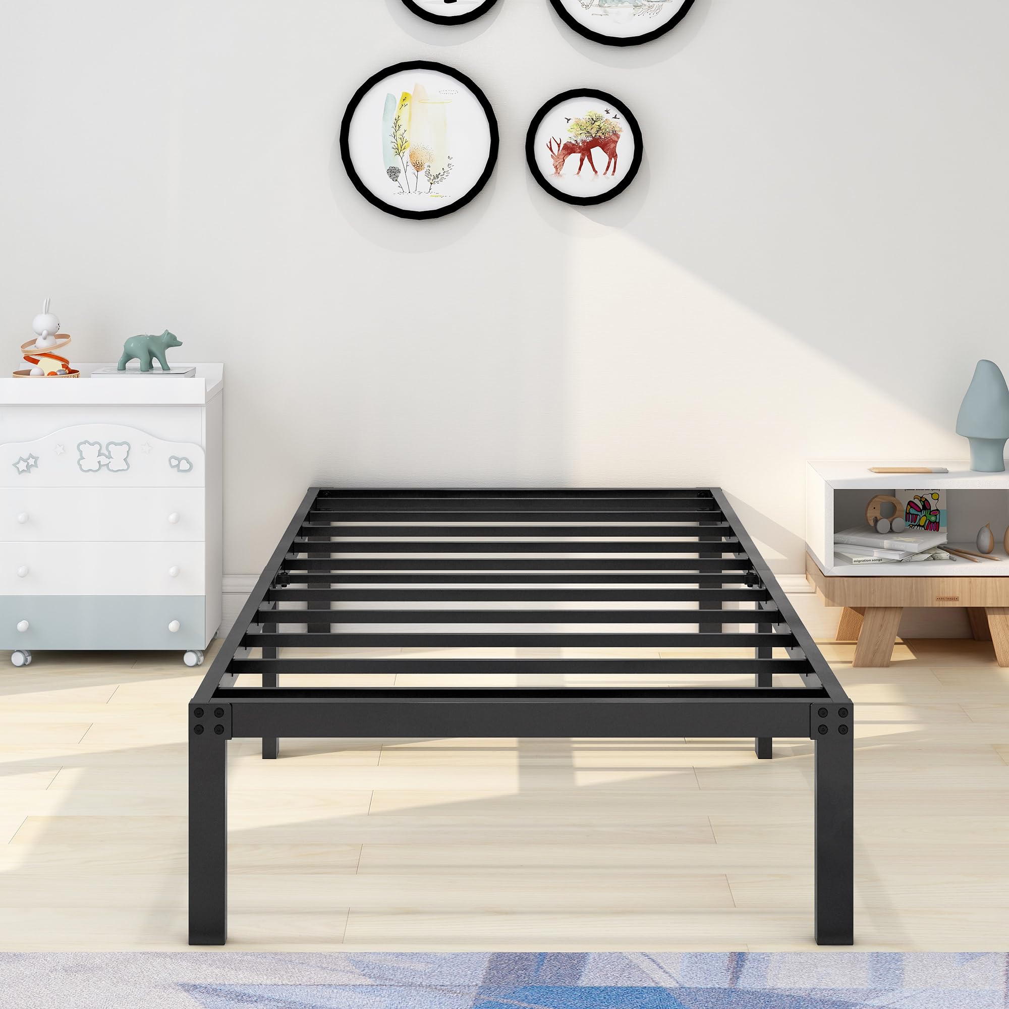 JUISSANO 14 Inch Twin Bed Frames Heavy Duty Metal Platform Bed Frame Twin Size, No Box Spring Needed, Under Bed Storage, Noise Free, Black