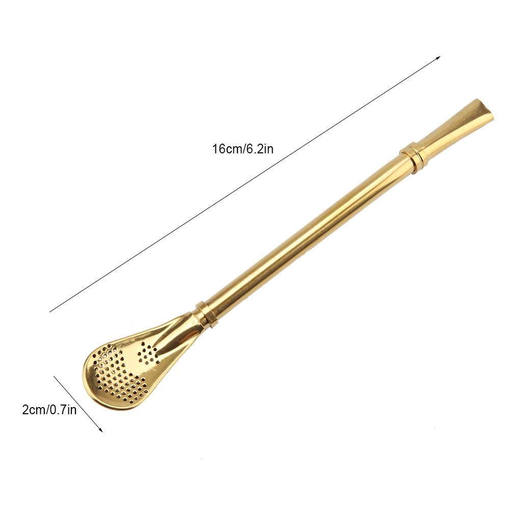 Multi function Drinking Straw, 4 in 1 Design Beverage Straw Tea Filter stirring rod and Fruit Spoon Made of 304 Stainless Steel Food Safety and Easy Maintain for Home Office Cafes Bar (Gold)