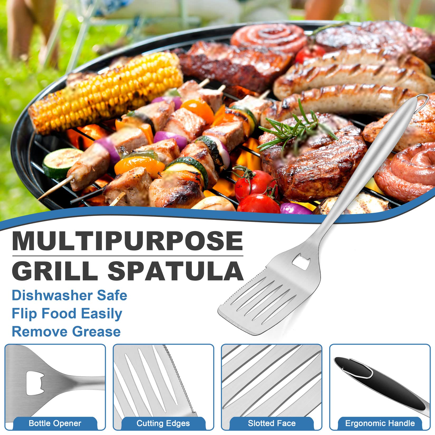 Joyfair Grill Accessories Set, 14Pcs BBQ Grilling Tools Kit for Outdoor Camping, Backyard Barbecue, Include Metal Spatula, Fork, Tong, Brush, Meat Claws, Storage Bag, Gift for Men Father on Birthday