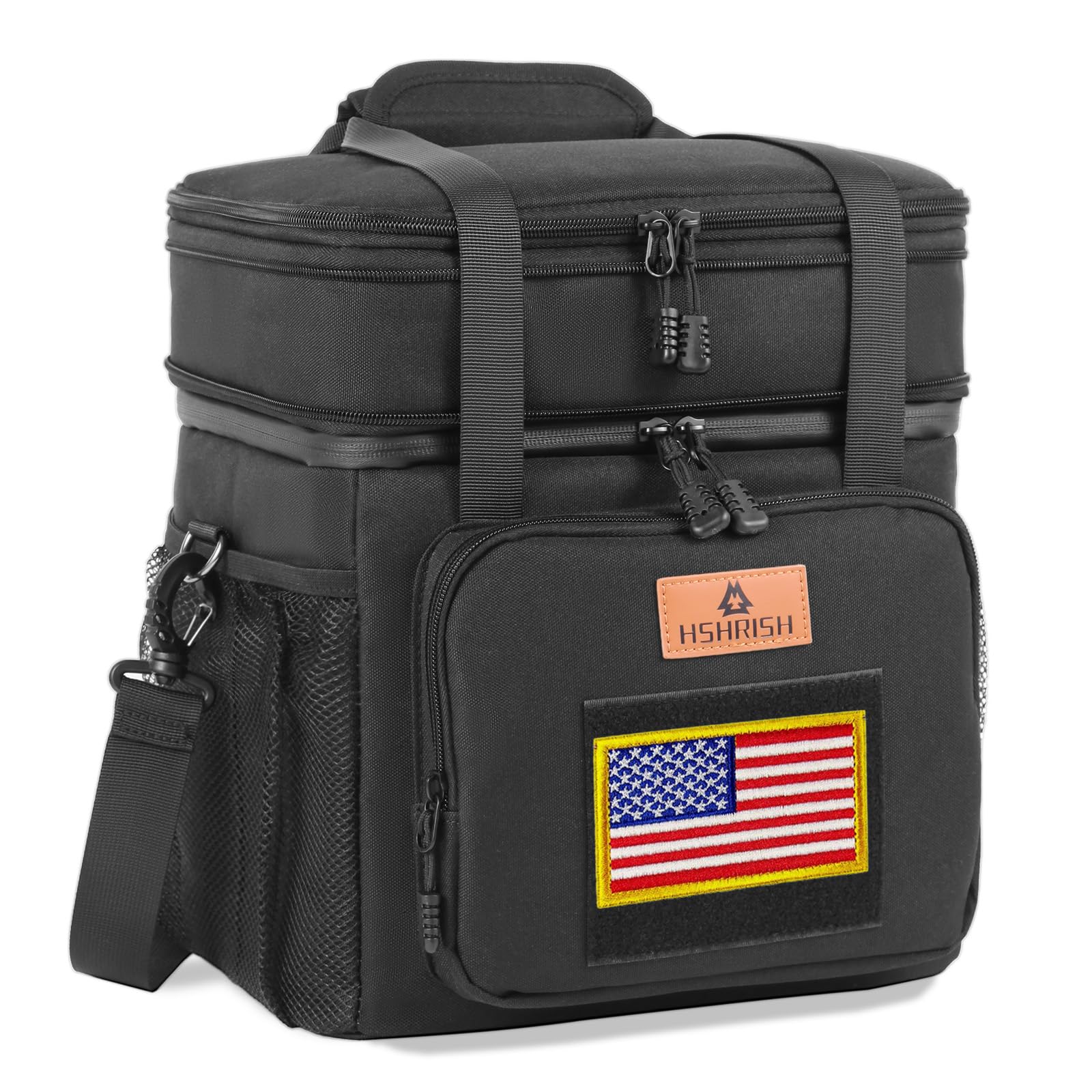 HSHRISH Expandable Tactical Lunch Box, Double Deck Large Insulated Lunch Bag for Men, Durable Leakproof Cooler Bag for Adult Work Shift Outdoor Trips, 20 Can/16 L, Black
