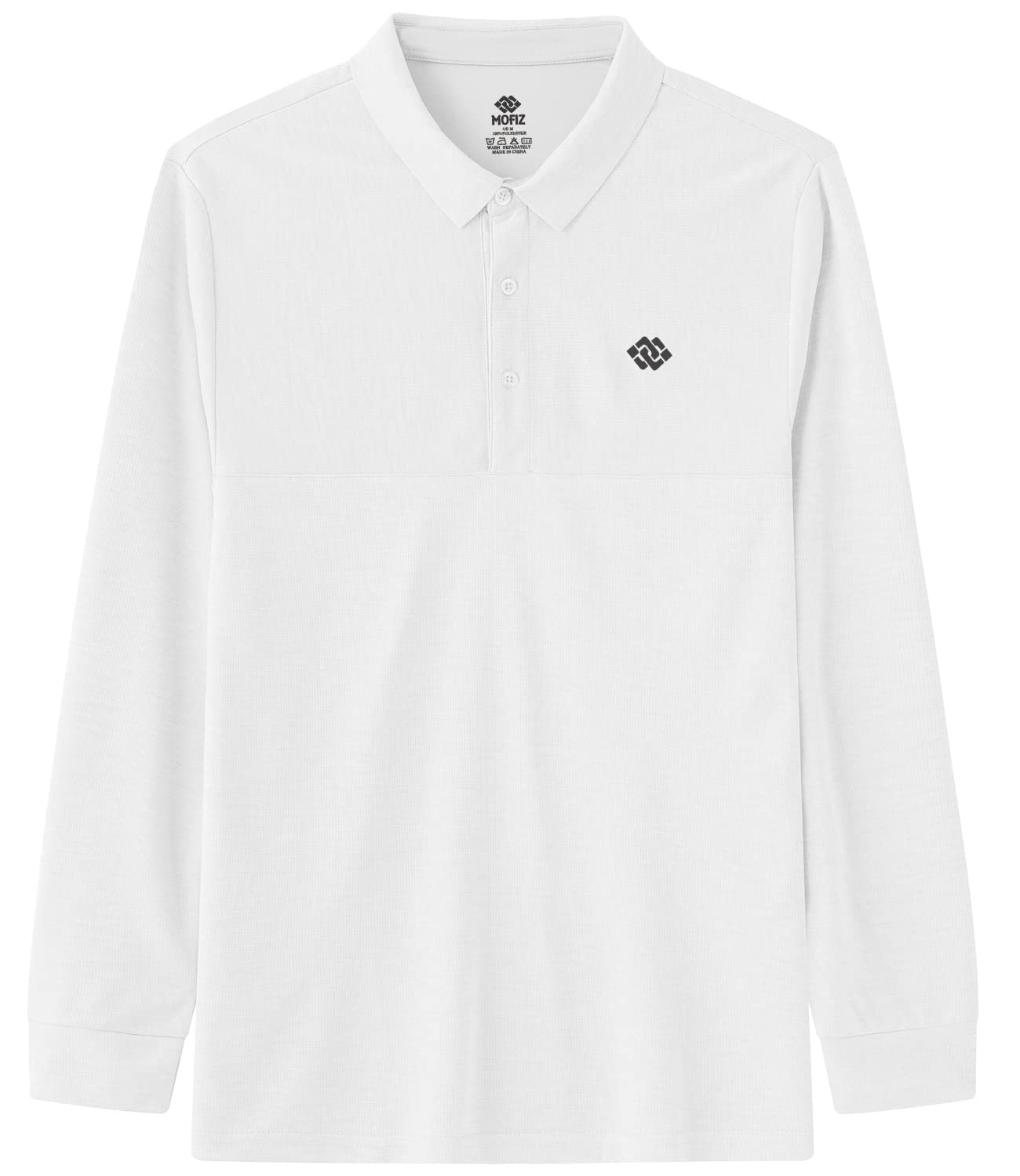 MoFiz Men's Polo Long Sleeve,Quickly Dry Fit Golf Polo Athletic Activewear Work Casual Shirts for Male Classic White X-Large