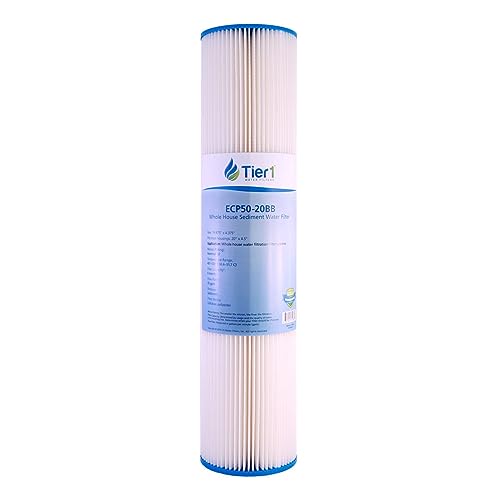 Tier1 50 Micron 20 Inch x 4.5 Inch | Pleated Cellulose Whole House Sediment Water Filter Replacement Cartridge | Compatible with Pentek ECP50-BB, 4PAY5, 255496-43, Home Water Filter