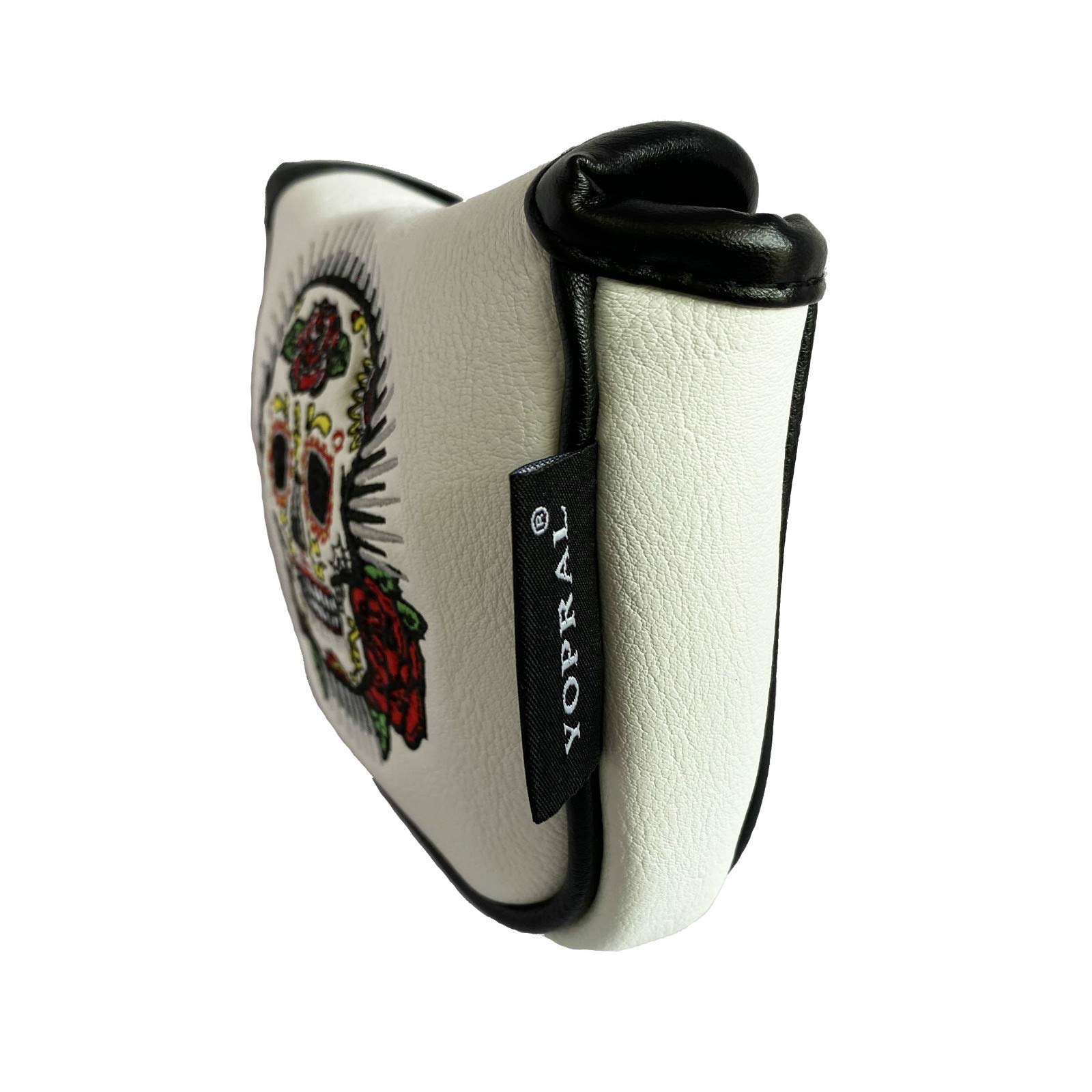Large Square Mallet Golf Mallet Putter Head Cover Embroidered Headcover with Magnetic Closure for Scotty Cameron Odyssey-Rose Skull
