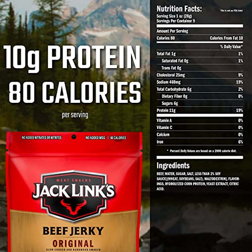 Jack Link's Beef Jerky, Original – Great Everyday Snack, 10g of Protein and 80 Calories, Made with 100% Beef – 96% Fat Free, No Added MSG** – 9 Oz. (Pack of 2)