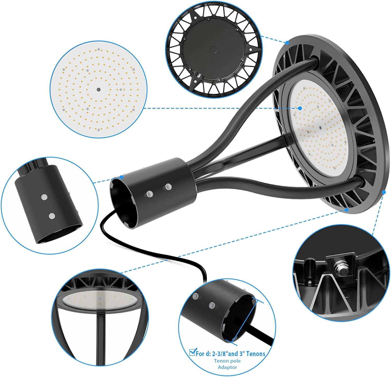 rgbylediison LED Post Top Light, 150W 19500lm 5000k (700W HID/HPS Replacement) LED Circular Post Light Idea for Street Garden Yard Commercial Area
