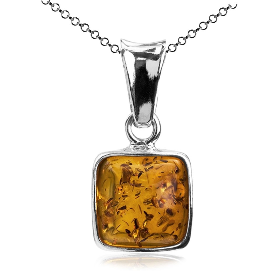 Ian and Valeri Co. Amber Sterling Silver Classic Square Pendant Necklace 18 Inches