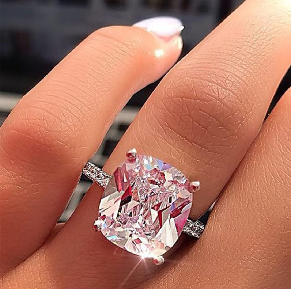 LVSHI Fashion Ring Classic Four Prong White 3A Cubic Zirconia 4 Carat Square Diamond Engagement Wedding Anniversary Ring for Women Size 6-10 (Szie 6)