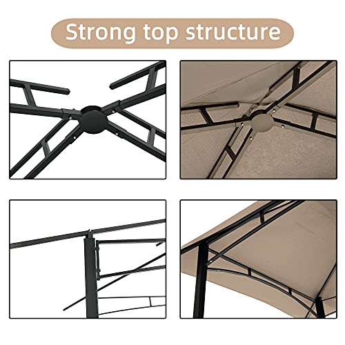 KFJBX 8x5 Ft Outdoor Grill Gazebo Shelter Tent 2-Tier Soft Top Canopy&Steel Frame with Hook&Bar Counters Khaki/Burgundy (Color : E)