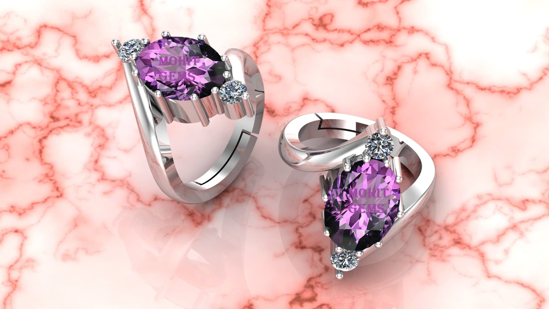 Mohit Gems 925 Sterling Silver Natural Amethyst Gemstone Ring For Women 4.50 Carat Stone Adjustable Ring Gift for Women's Birthstone Ring