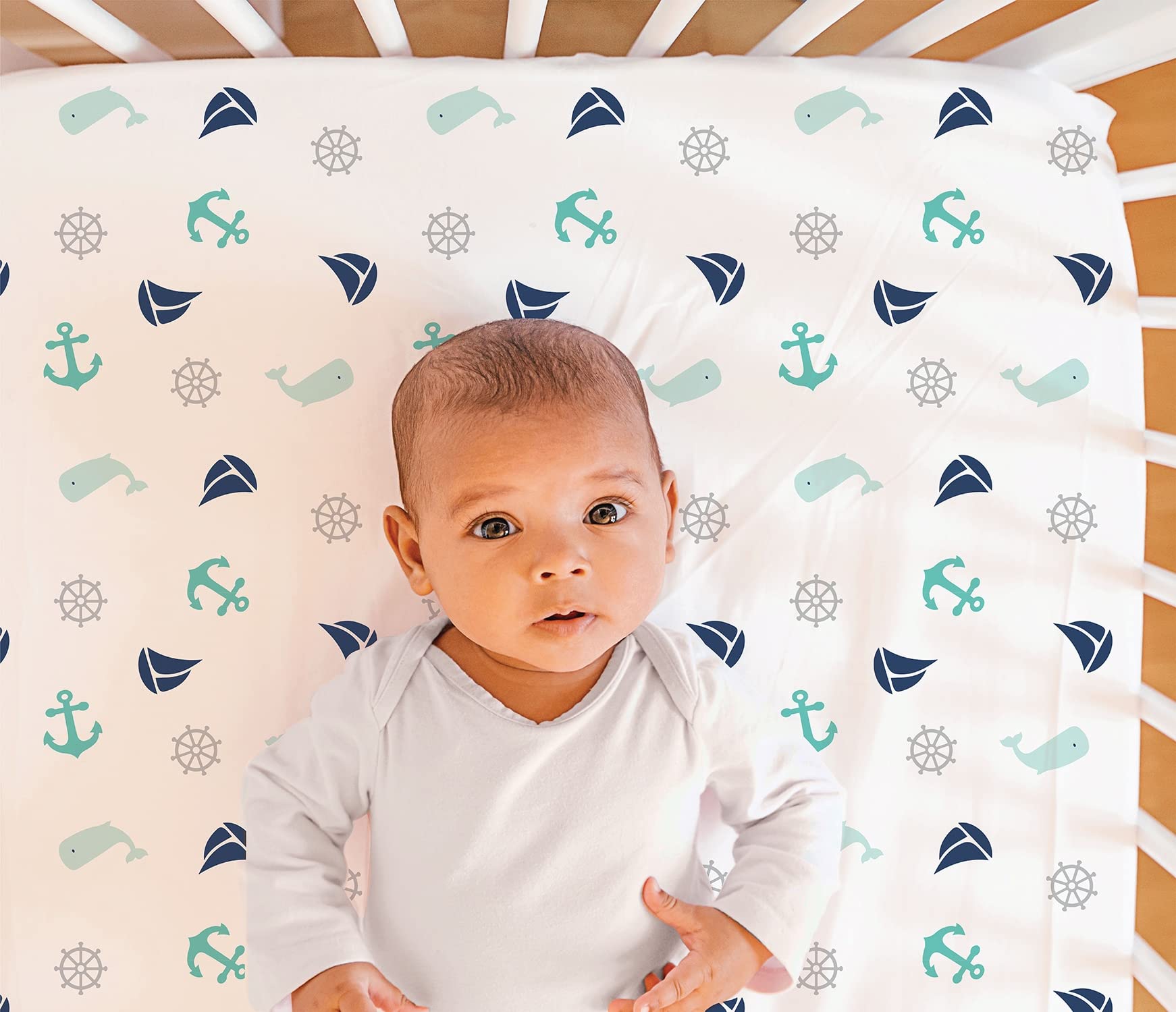 The Peanutshell Nautical and Whale Fitted Crib Sheets for Boys | 6 Pack | Blue