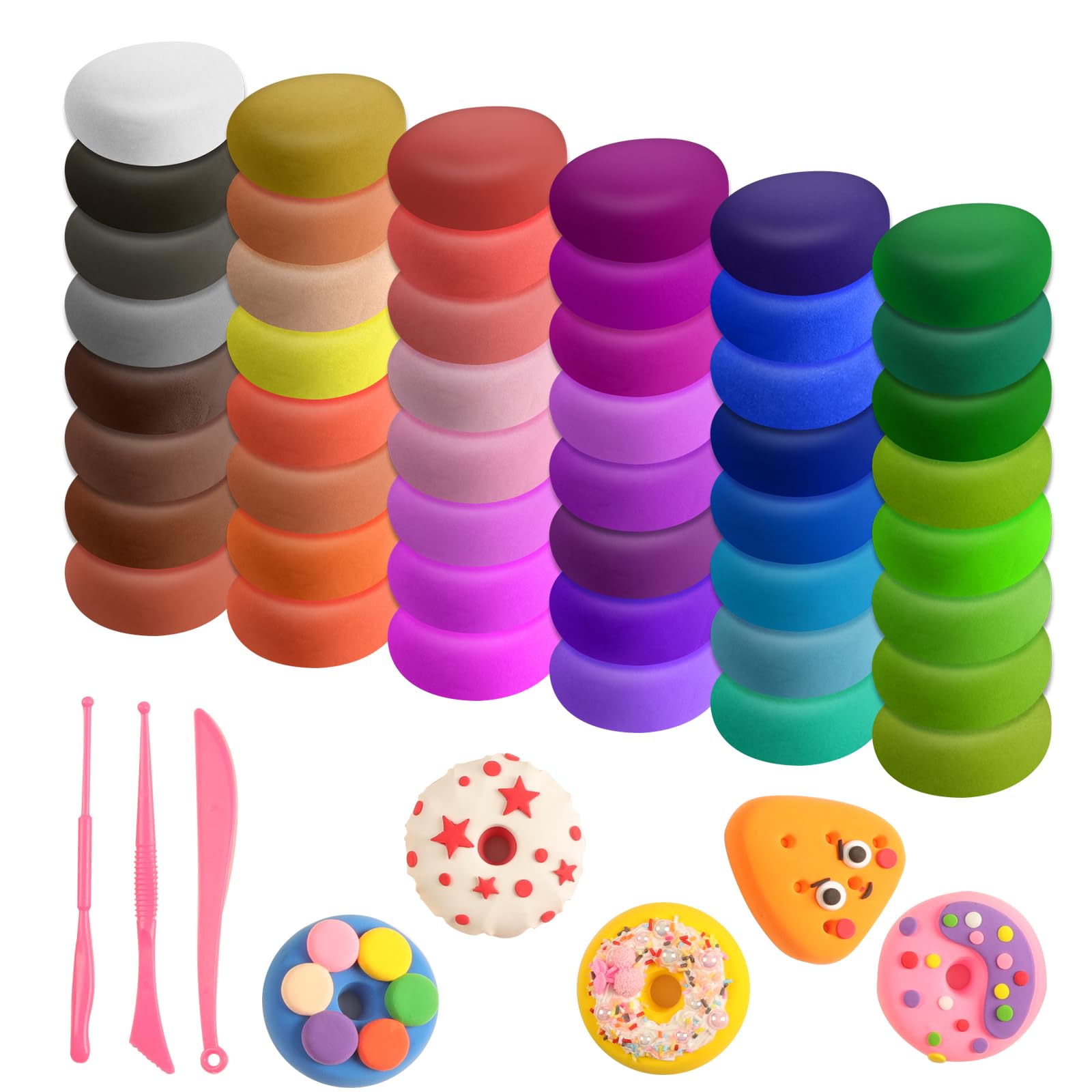 HTVRONT Air Dry Clay Kit, 36 Colors Modeling Clay for Kids with 8 Sculpting Tools & Accessories, Magic Model Clay Soft & Light, Air Dry Foam Clay Gift for Kids Adults Christmas Arts Crafts