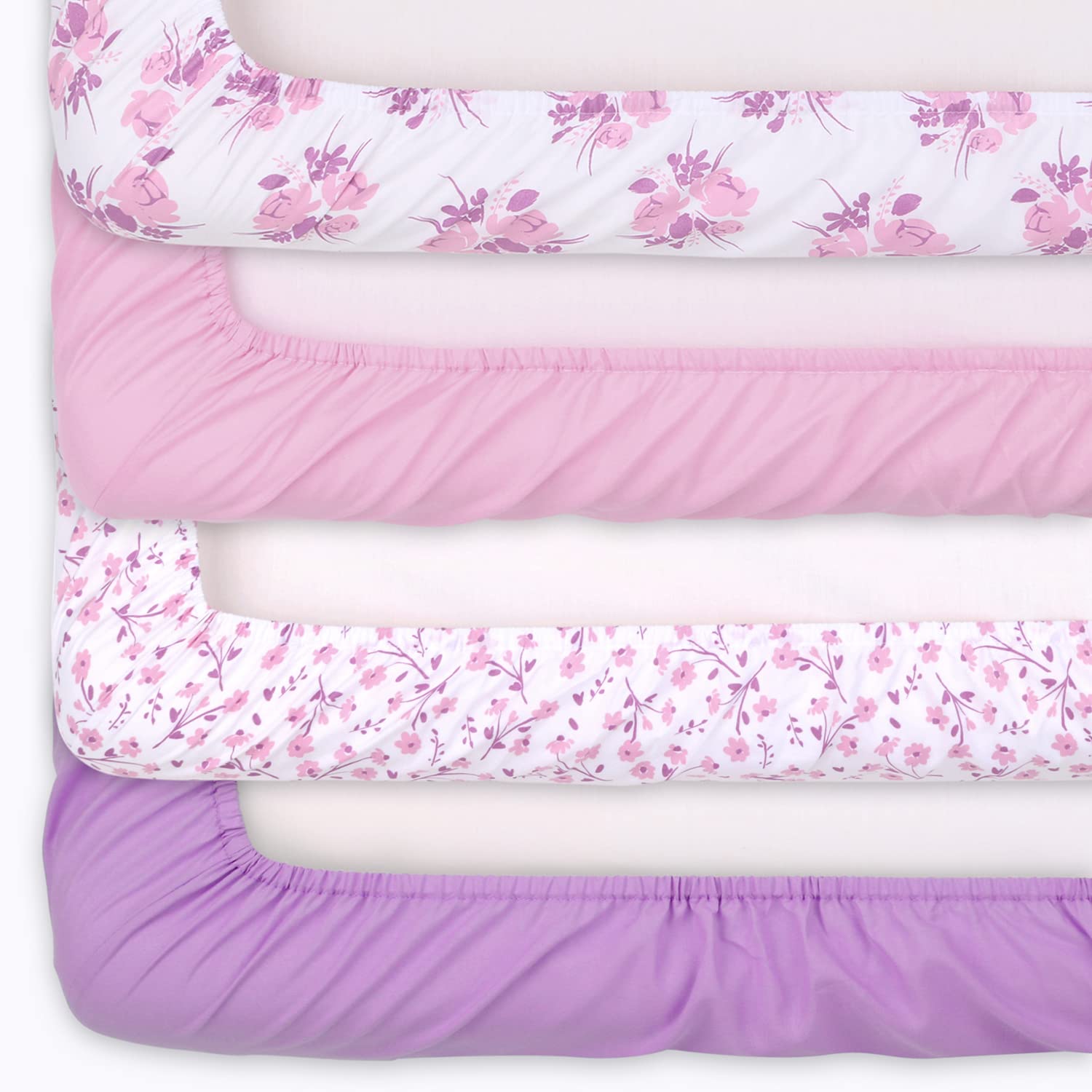 The Peanutshell Purple Floral and Butterfly Fitted Crib Sheets for Girls | 6 Pack
