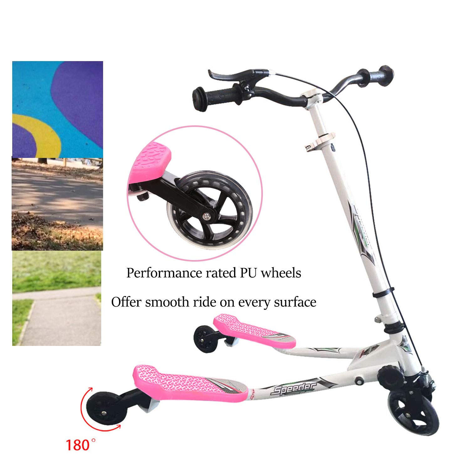 KGK Y Flicker Scooter for Kids,Swing Wiggle Scooter, Adjustable 3 Wheels Foldable Driving Push Drifter for Kids Age 5 Years Old and Up (red)
