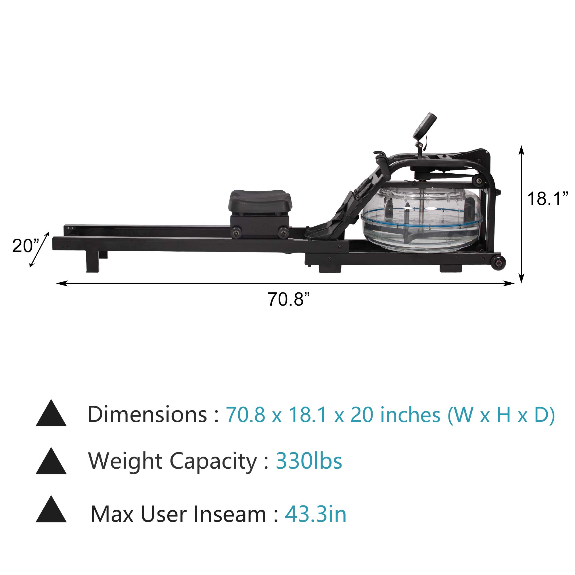 Koreyosh Foldable Water Rowing Machine Indoor Water Rower Adjustable Resistance with LCD Monitor Home Gym Equipment for Whole Body Exercise Cardio Training (Wood-Foldable)
